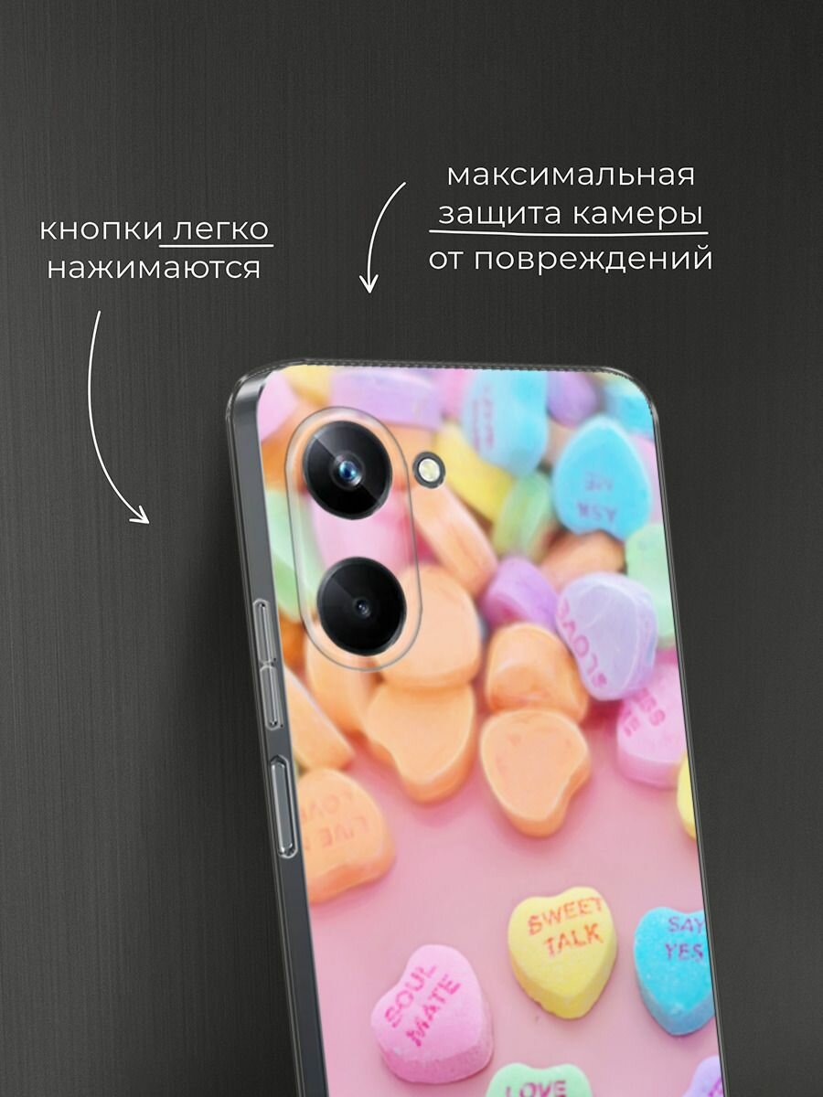 Чехол на Realme 10 Pro / Реалми 10 Про с принтом "Конфетки сердечки 2" — фото 1