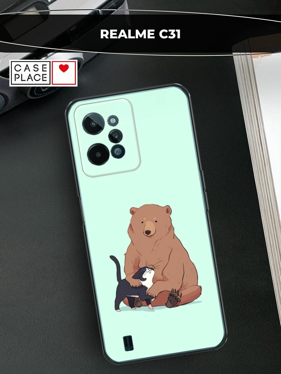 Чехол на Realme C31 / Реалми C31 с принтом "Медведь и кошка дружба"