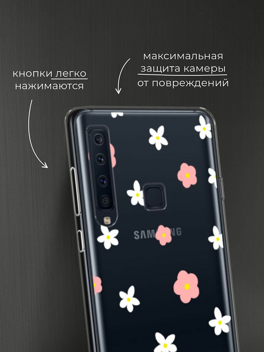 Чехол на Samsung Galaxy A9 2018 / Самсунг Галакси А9 2018 с принтом "Розовые и белые цветы", прозрачный — фото 1