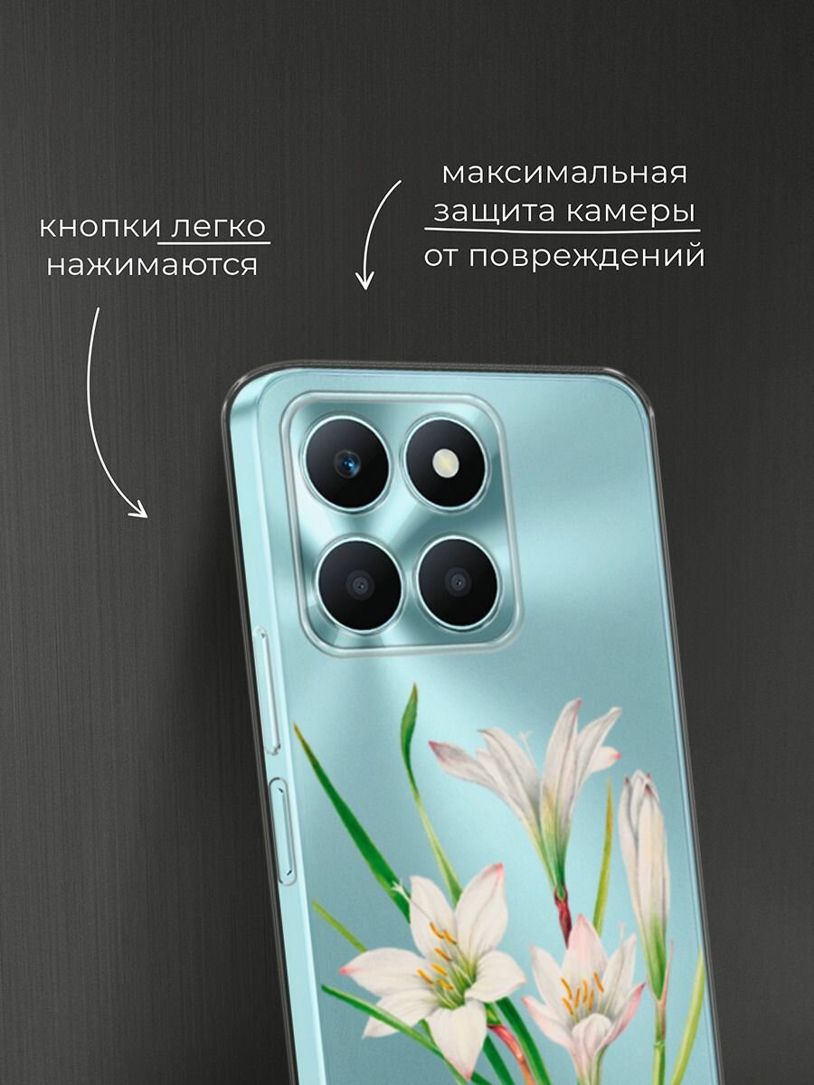 Чехол на Honor X6A / Хонор X6A с принтом "White lily", прозрачный — фото 1