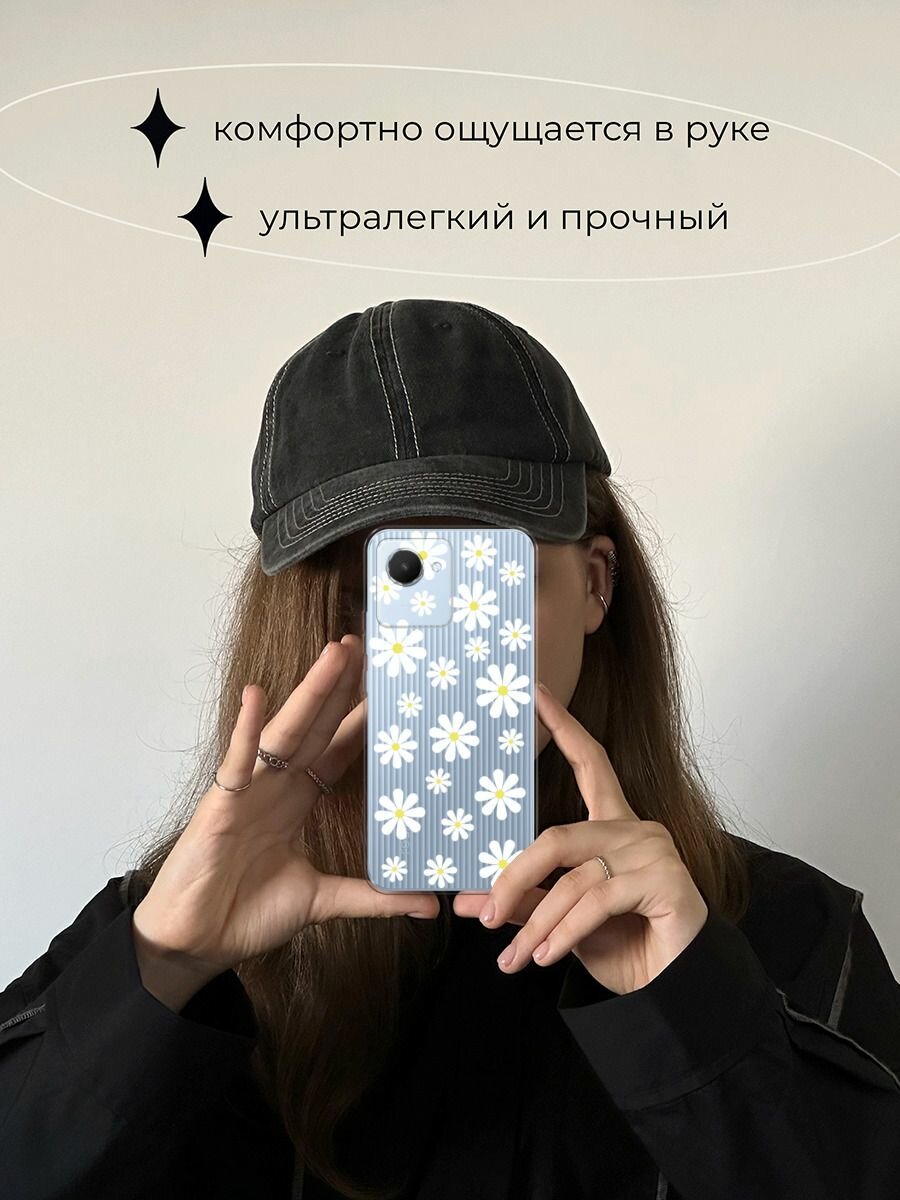 Чехол на Realme C30 / Реалми C30 с принтом "Большие ромашки", прозрачный — фото 1