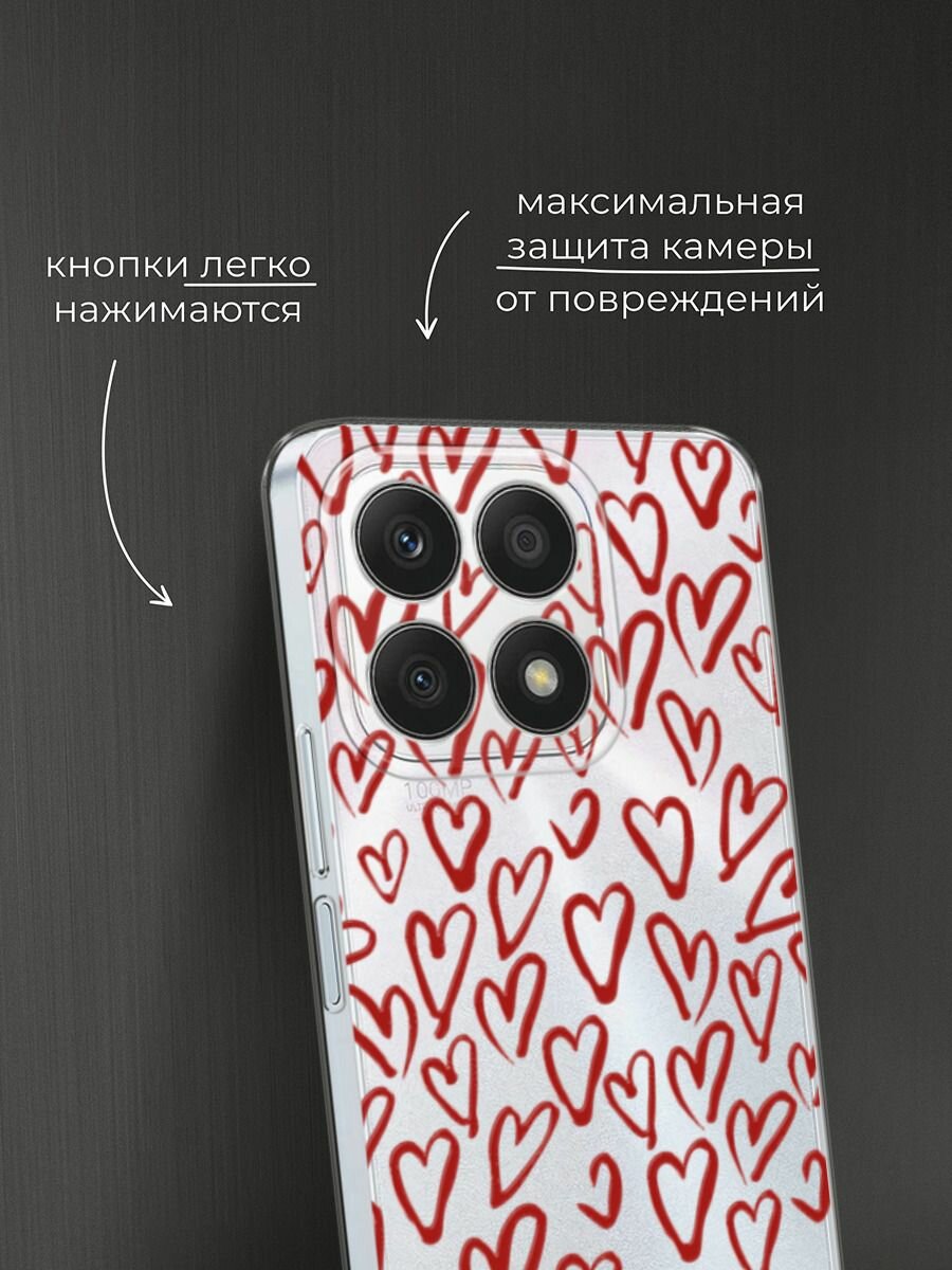 Чехол на Honor X8A / Хонор X8A с принтом "Легкие бордовые сердечки" — фото 1