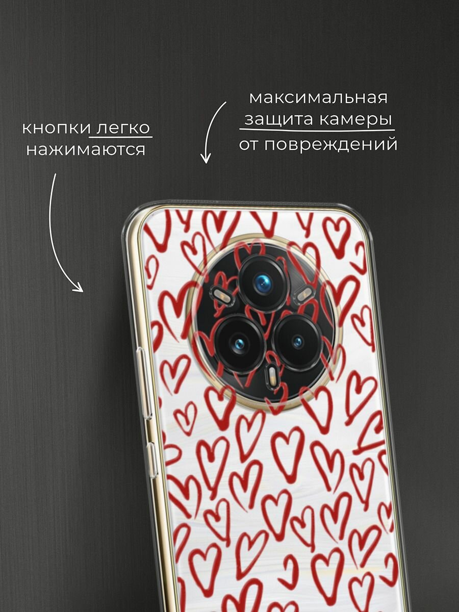 Чехол на Realme 14 Pro+ / Реалми 14 Про+ с принтом "Легкие бордовые сердечки" — фото 1