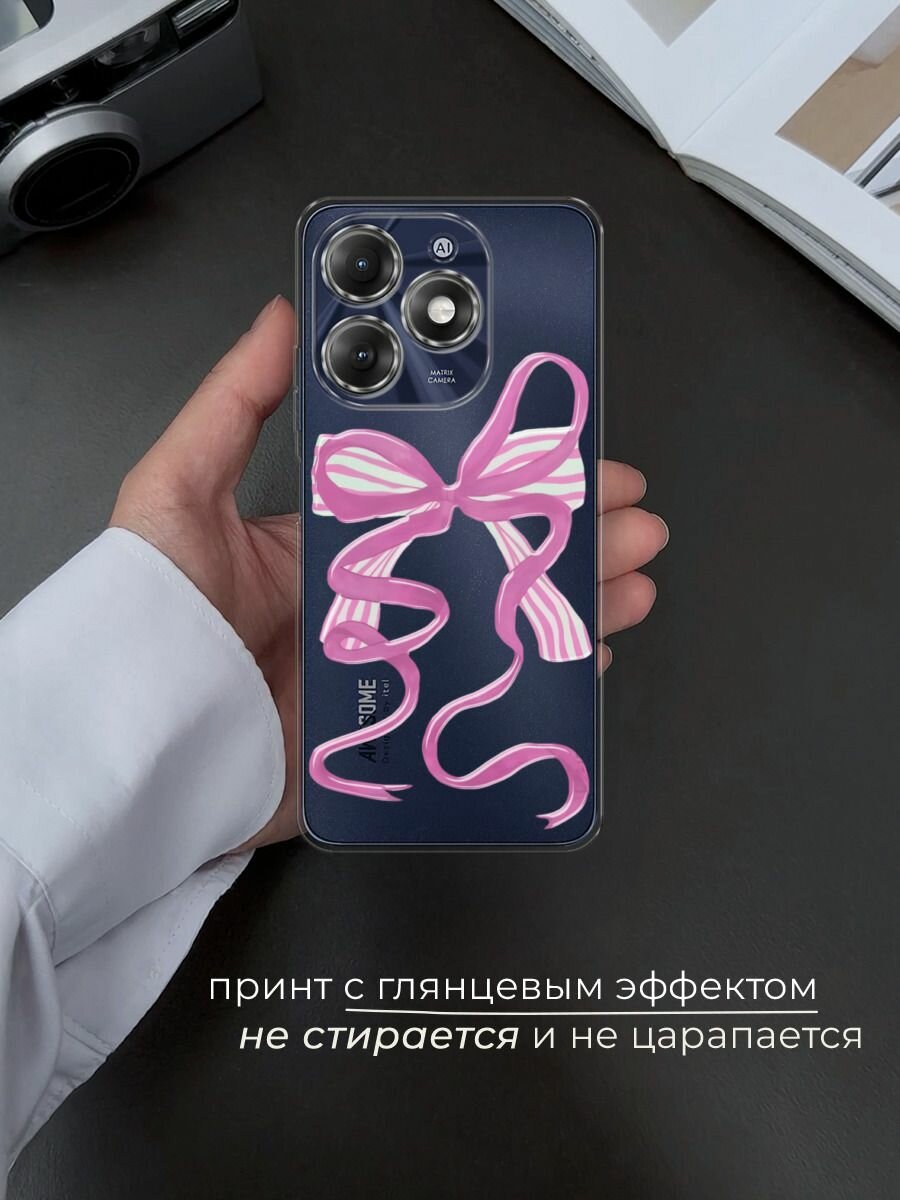 Чехол на Itel A70 / Ител А70 с принтом "Полосатый розовый бант 2" — фото 1