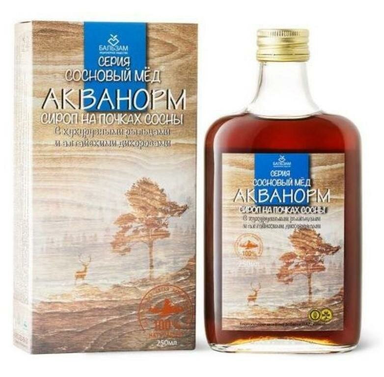 Сироп лечебный Сосновый мёд Акванорм на основе сосновых почек и лекарственных растений Горного Алтая
