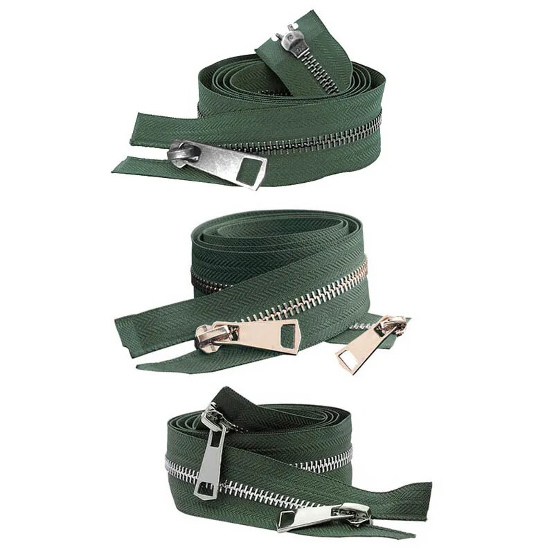 Металлические двойные молнии #5 20/30/40/50/60/70/80 см, Silver Zipper, 60cm, Темно-зеленый