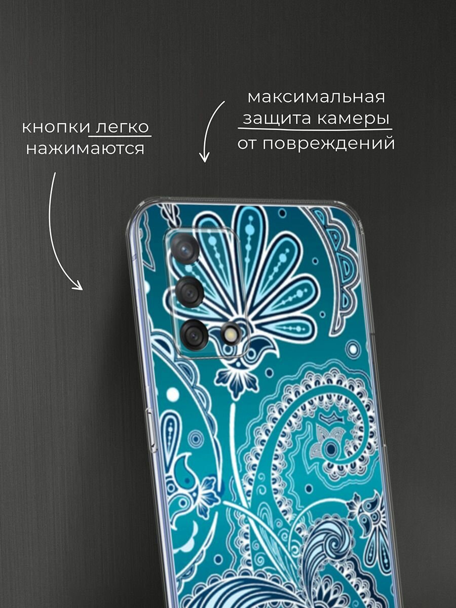 Силиконовый чехол на Oppo A74 / Оппо A74 с принтом "Узоры на синем" — фото 1