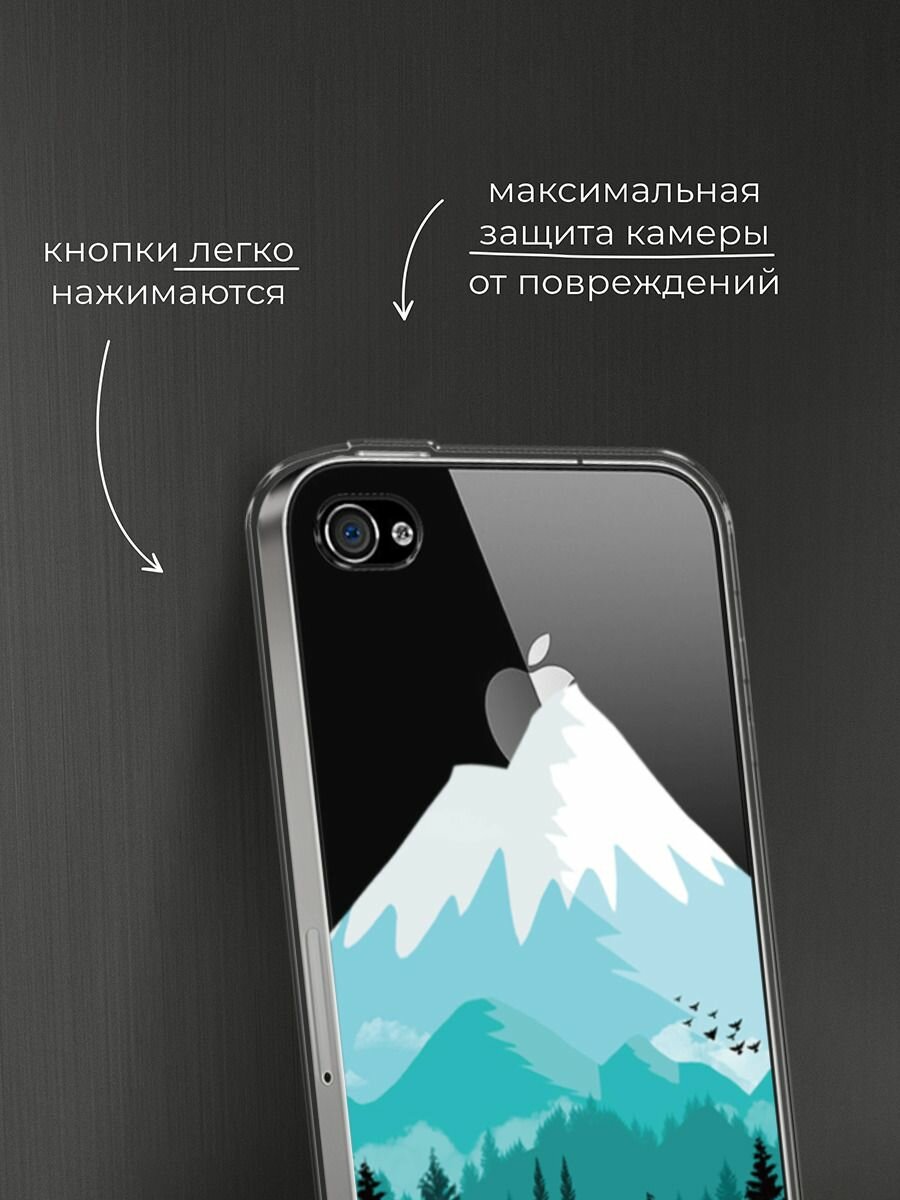 Чехол на Apple iPhone 4/4S / Айфон 4/4S с принтом "Синяя снежная гора", прозрачный — фото 1