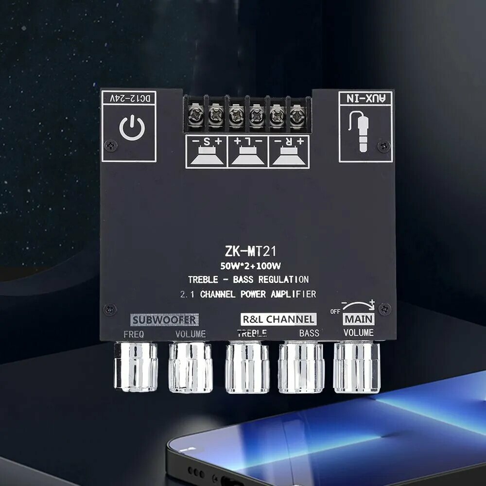 Плата цифрового усилителя мощности ZK-MT21 2x50 Вт + 100 Вт стерео BT5.0 2.1 канал