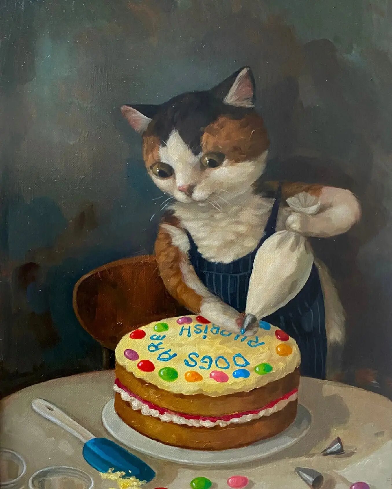 Живопись "Кот печет торт", холст 40x60 см, PF43206