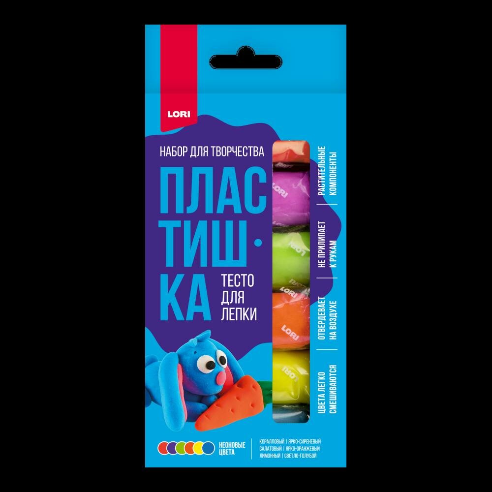 Набор для творчества "Пластишка", тесто для лепки неоновое, 6 цветов по 30 г, растительные компоненты