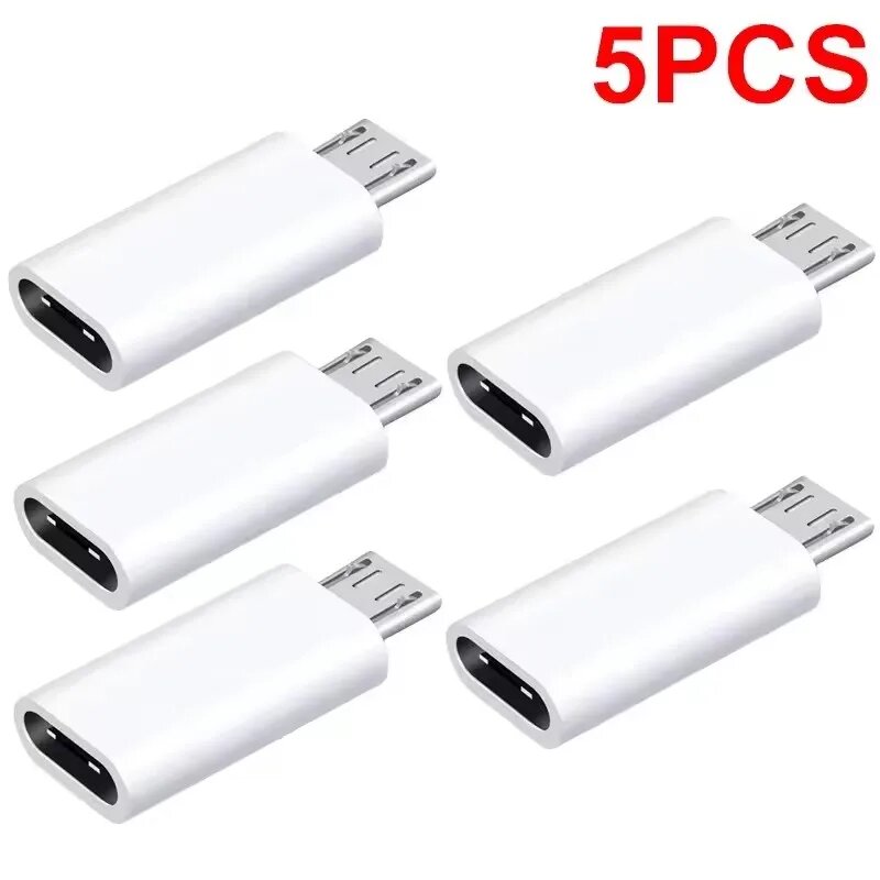 5шт. Адаптер USB Type-C на Micro USB Белый