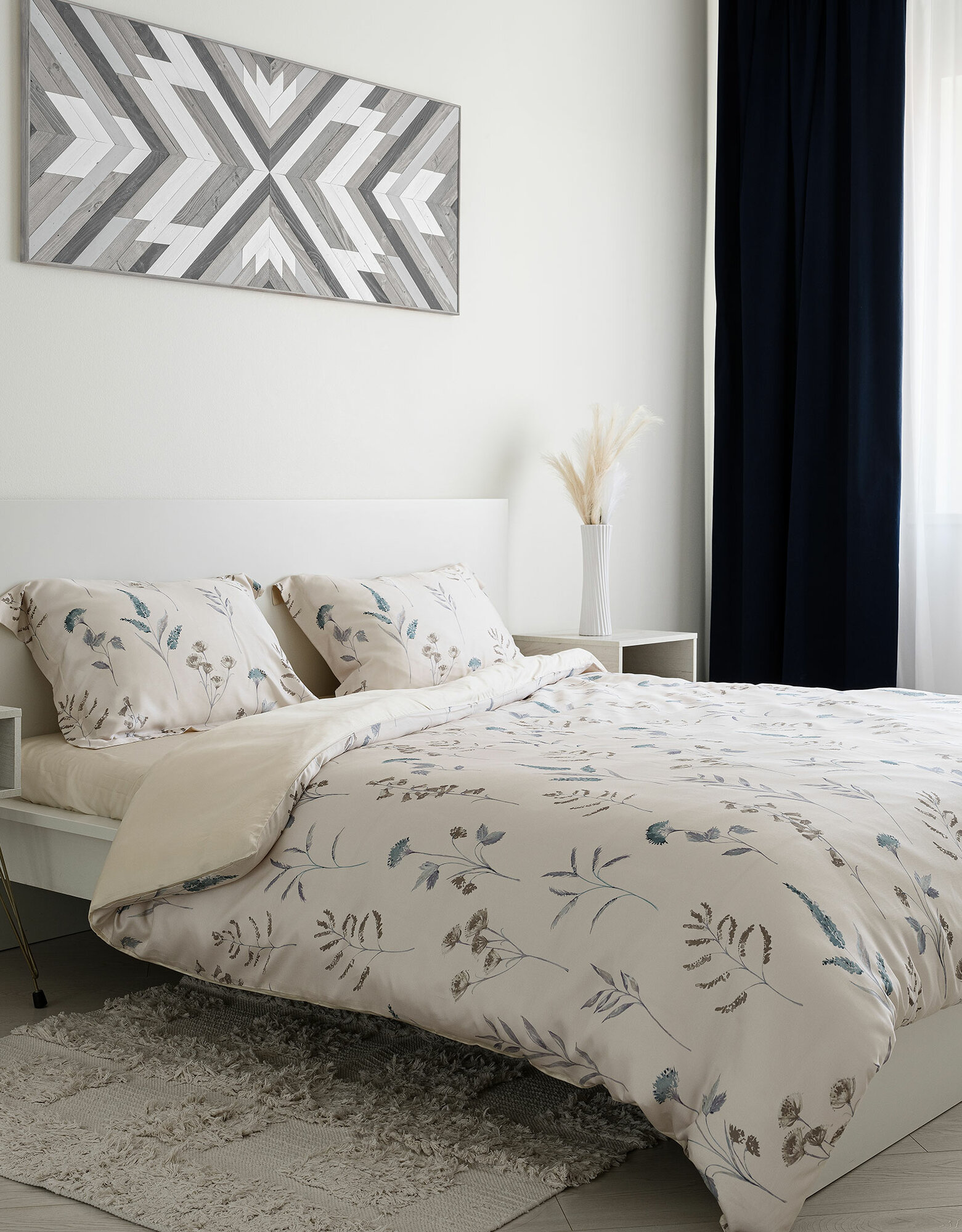 КПБ евро, тенсель 300 ТС, молочный, Полевые цветы, Tencel, Kuchenland