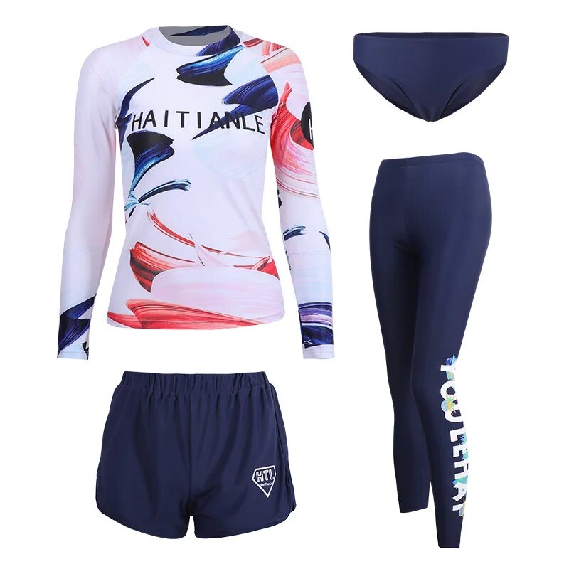 WackDraia женский купальник Rash Guard с длинными рукавами и длинными брюками, костюм для серфинга с защитой от ультрафиолета, комплект из четырех предметов с подкладкой, купальный костюм