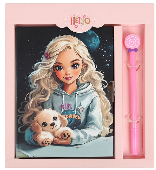 Блокнот 13,5*18 см 50л. с замком "Девочка со щенком" с ручкой (Darvish)