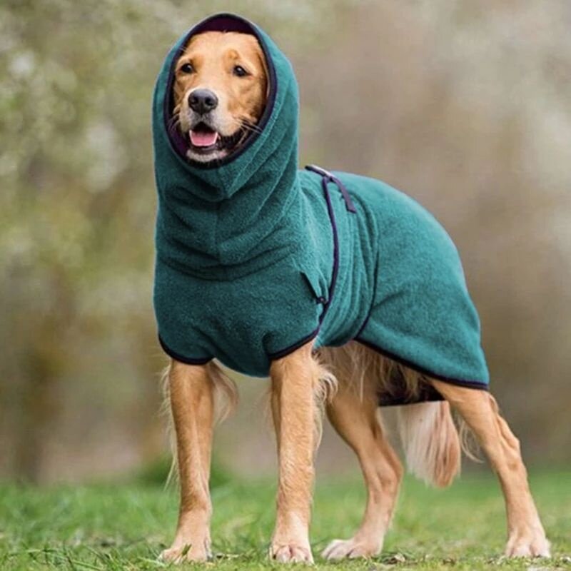 Soft and absorbent fleece dog bathrobe for quick drying lake blue 2xl