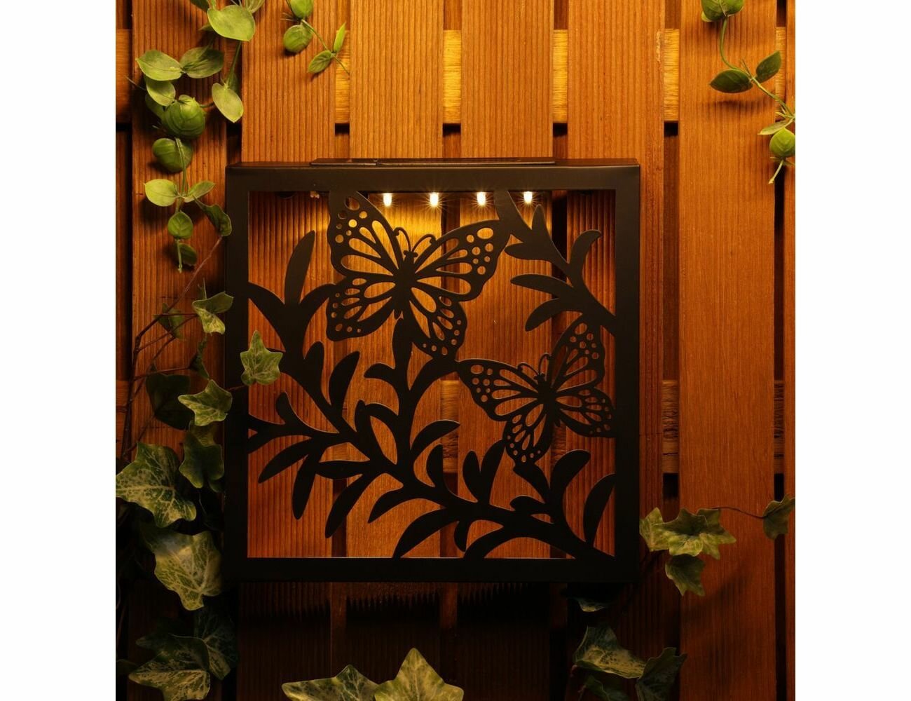 Настенное световое панно на солнечной батарее Solar фаял: бабочки, металл, тёплый белый LED-огонь, 26 см, Koopman International AFO000110-2