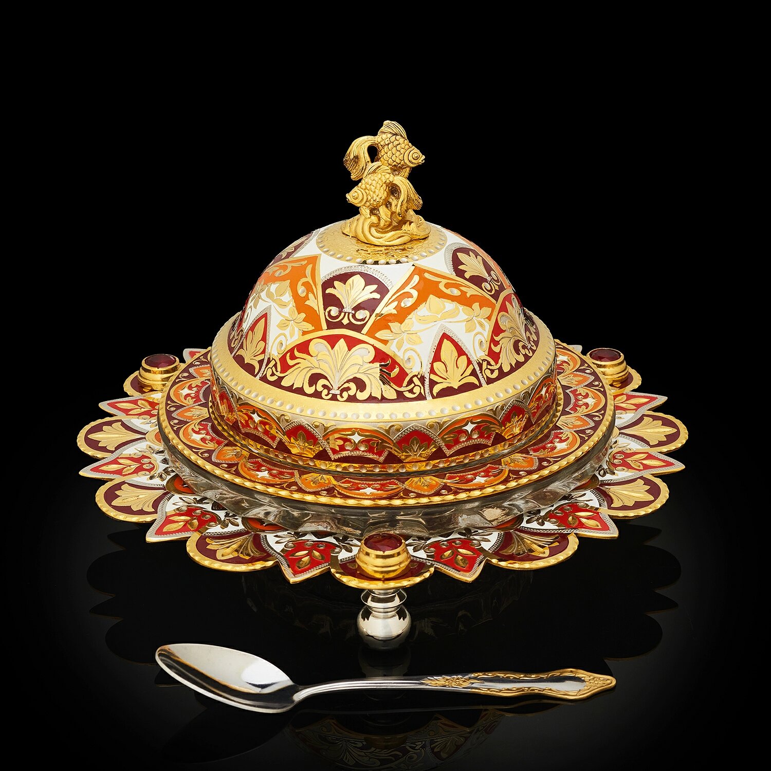 206767 Златоуст икорница "ажурная", эмаль красн