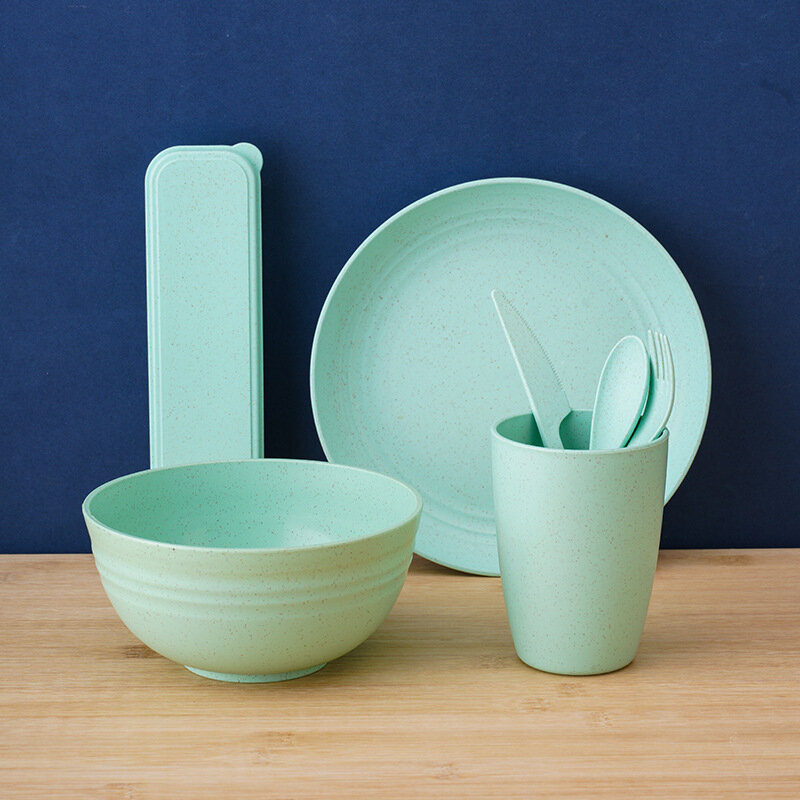 Набор посуды из пшеничной соломы для детей, креативный набор из шестнадцати предметов: миска, тарелка, вилка, ложка, палочки для еды, для риса и супа