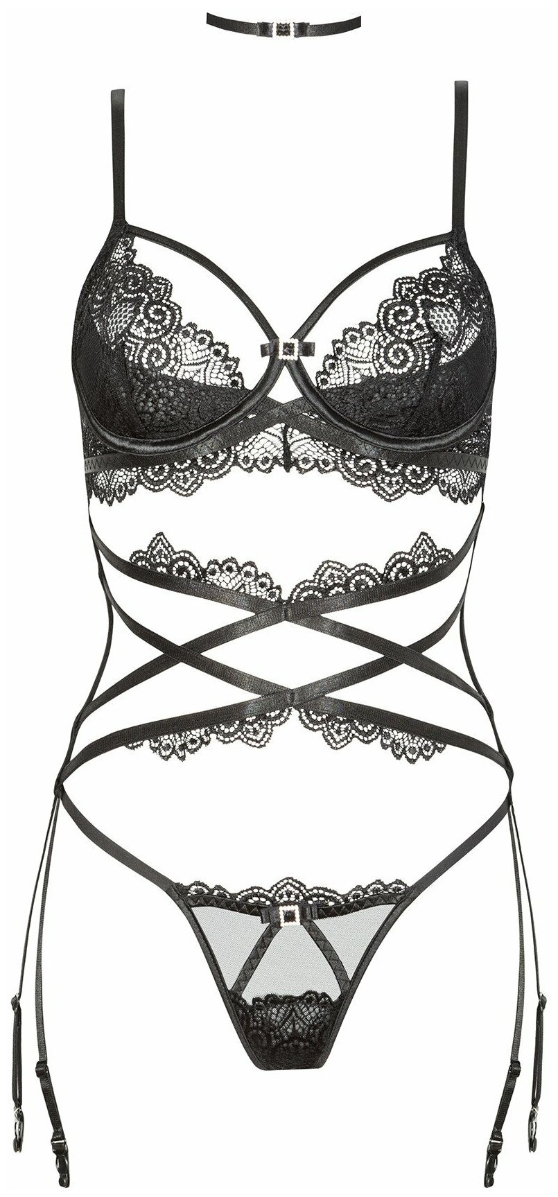Эротический кружевной комплект нижнего белья Beauty Night Diamond Set Black