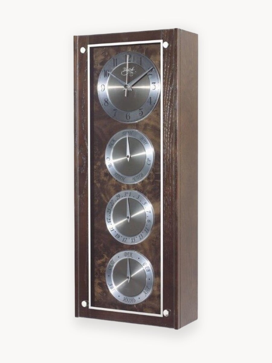 Настенные часы с аналоговым календарем Восток Н-1391-1 прямоугольные деревянные 22х52,5 см