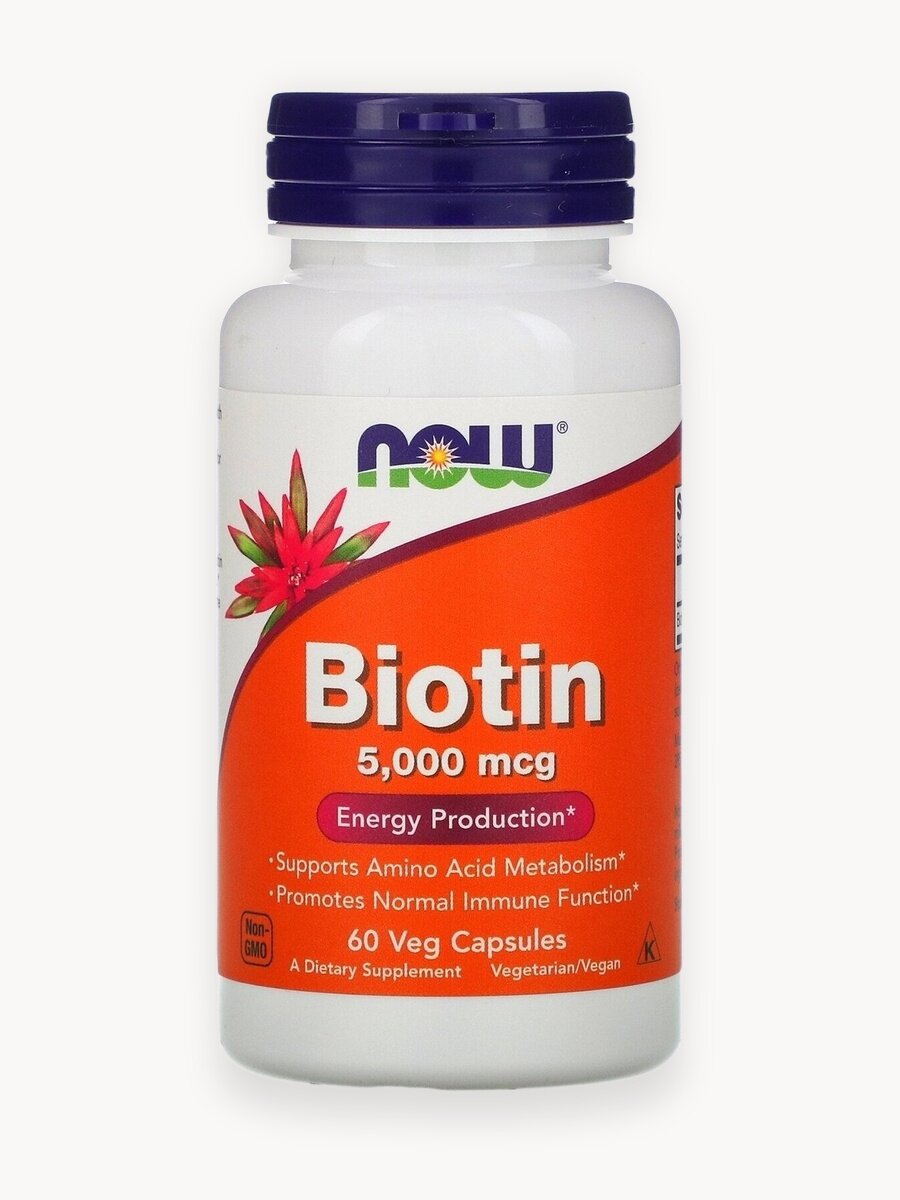 Нау Биотин 5000 мкг, Витамин В-7, здоровье кожи, волос, ногтей, Biotin 60 капсул