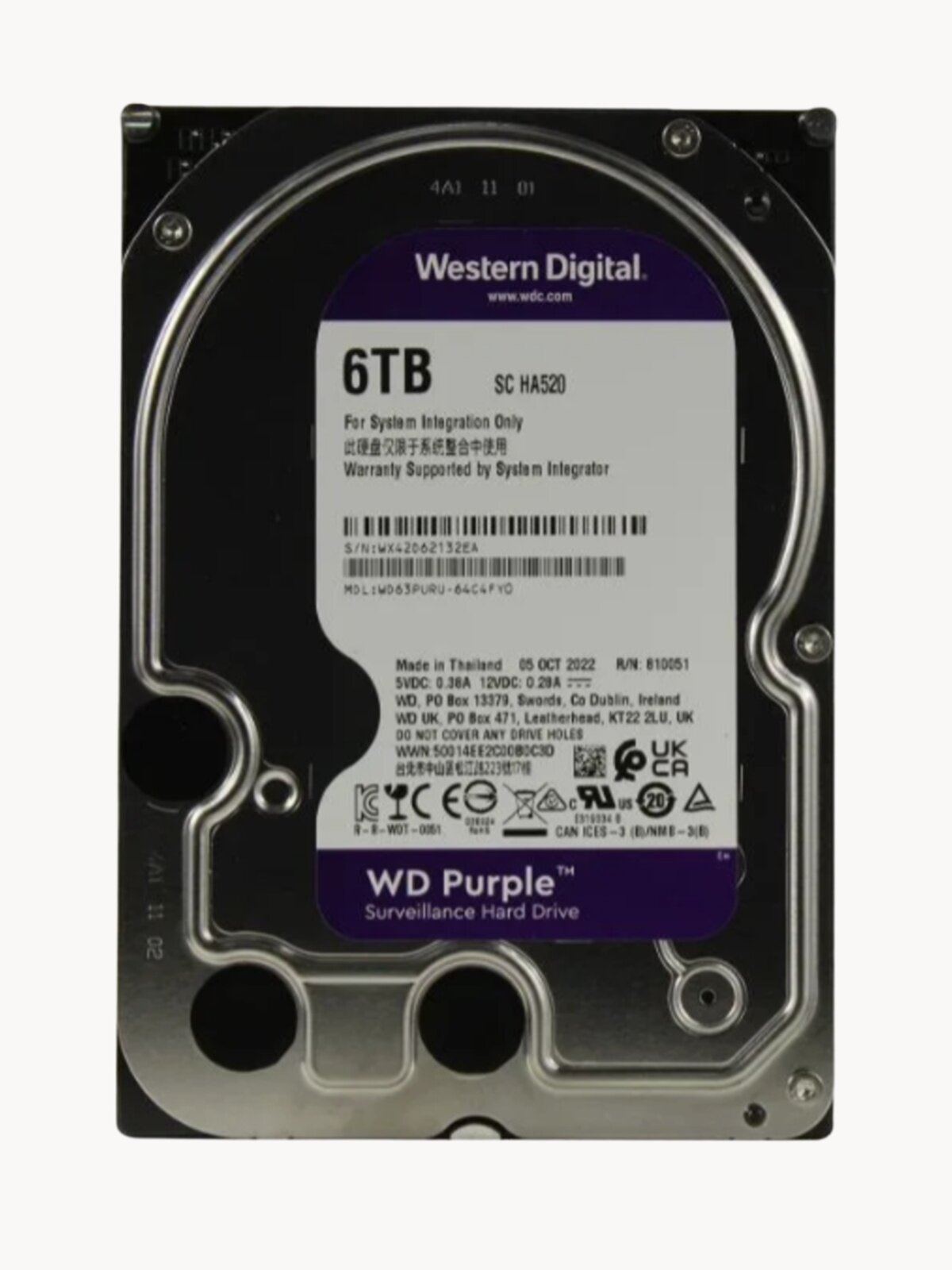 Жесткий Диск WD Purple Surveillance 6TB WD63PURU-64, SATA 6Gb/s, оригинал