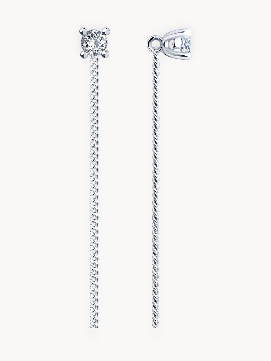 Серьги цепочки, серебро, 925 проба, родирование, фианит