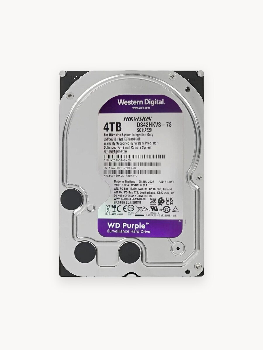 Жесткий диск WD Purple WD42HKVS-78, 4ТБ, HDD, SATA III, 3.5", оригинал