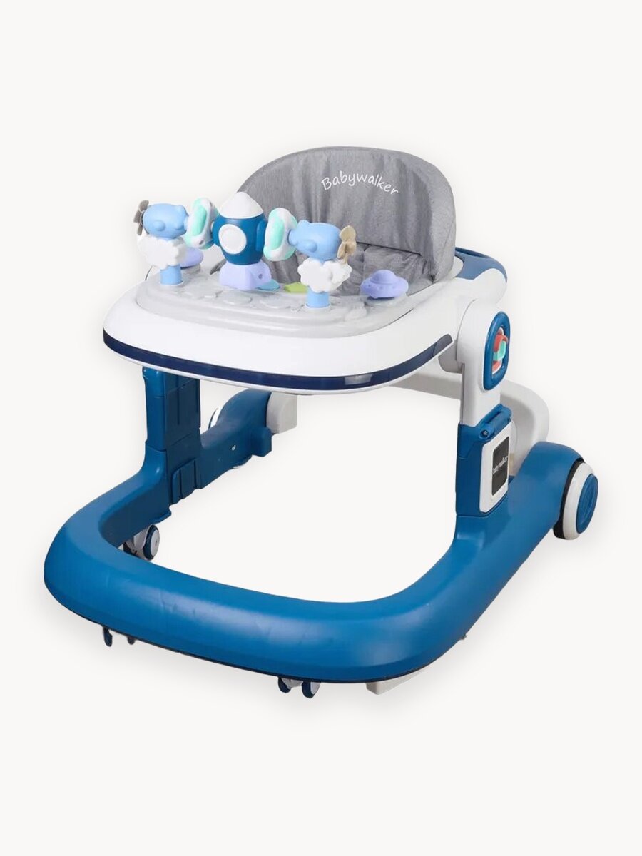 Ходунки детские с 6 мес 4 в 1, Ходунки каталка для мальчиков. девочек с игровой панелью и музыкой, до 20 кг, Сине-белые