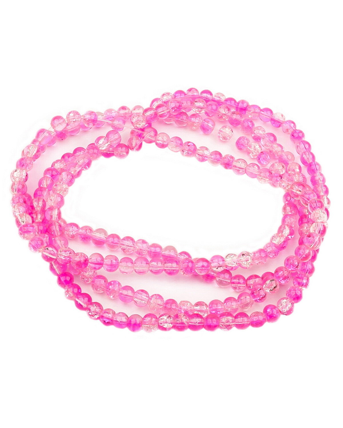 Бусины стеклянные круглые с эффектом кракелюра, диаметр бусин 4 мм, цвет ярко-розовый, длина нити 75 см, на нити 210 бусин