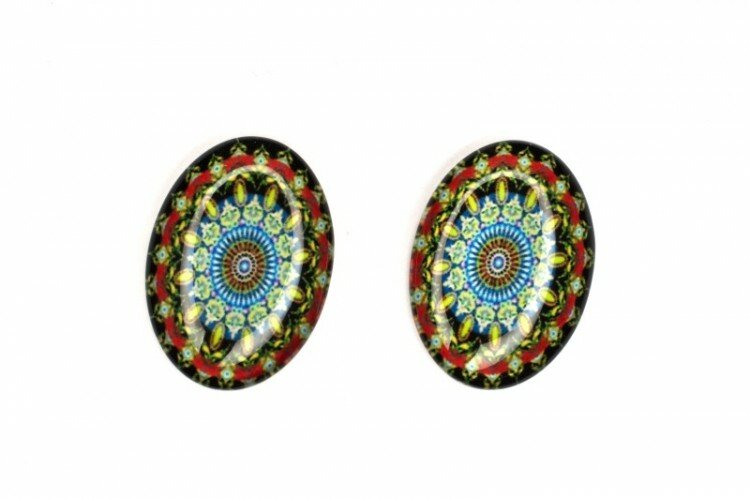 Кабошон стеклянный овальный с принтом Мозаика 25х18х6мм, цвет разноцветный, 2001-001, 1шт