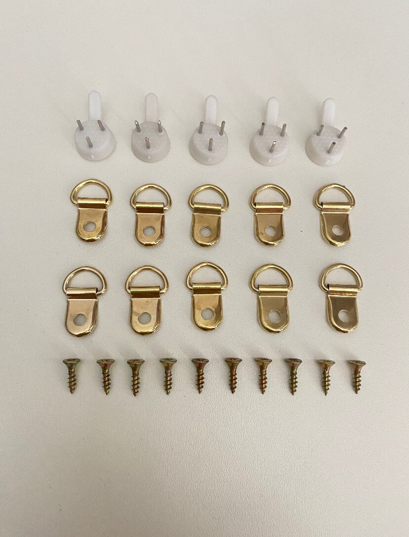 Набор для крепления картин и крючков, металл, пластик, закаленная сталь, белый/золотой