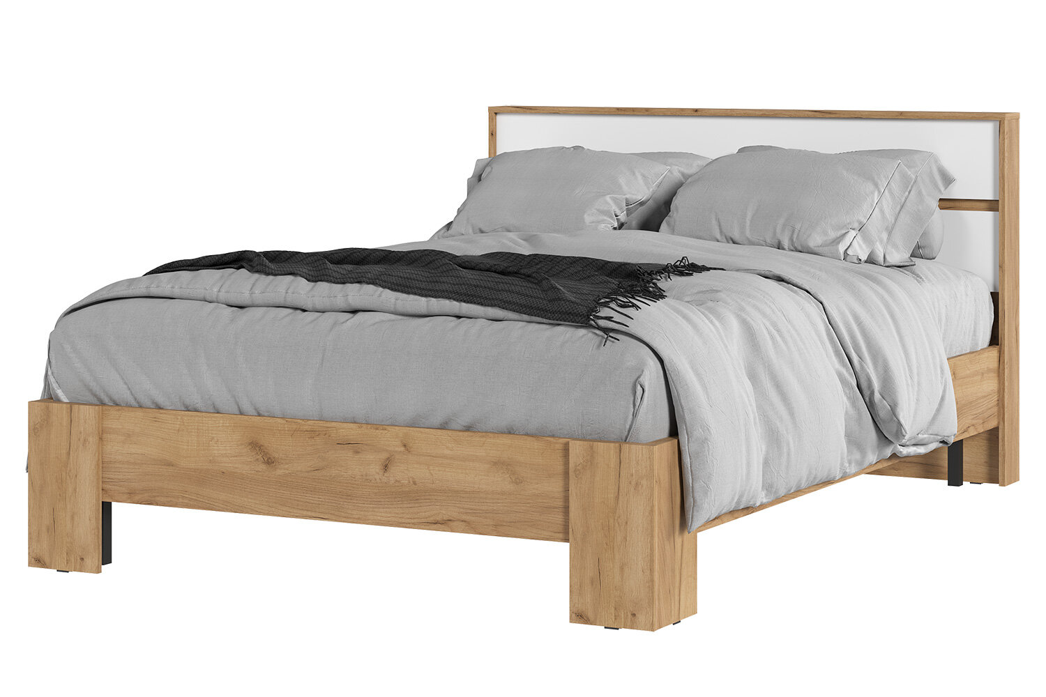 Кровать двуспальная Хелен, 160х200 см, основание, без ящика, ЛДСП, цвет дуб крафт золотой, белый шагрень