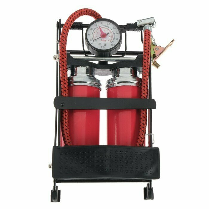 Насос ножной с манометром, 2 цилиндра, усиленный