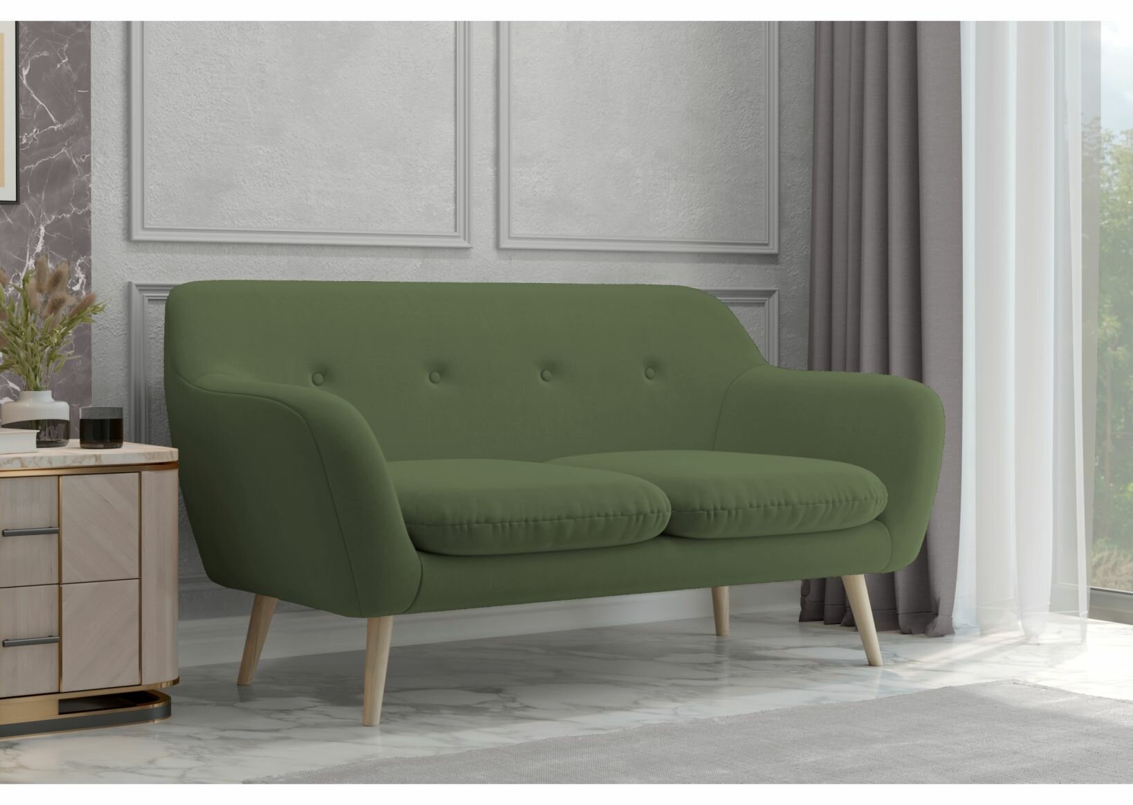 Диван прямой нераскладной Дайсон двухместный в цвете темно-зеленый (олив)