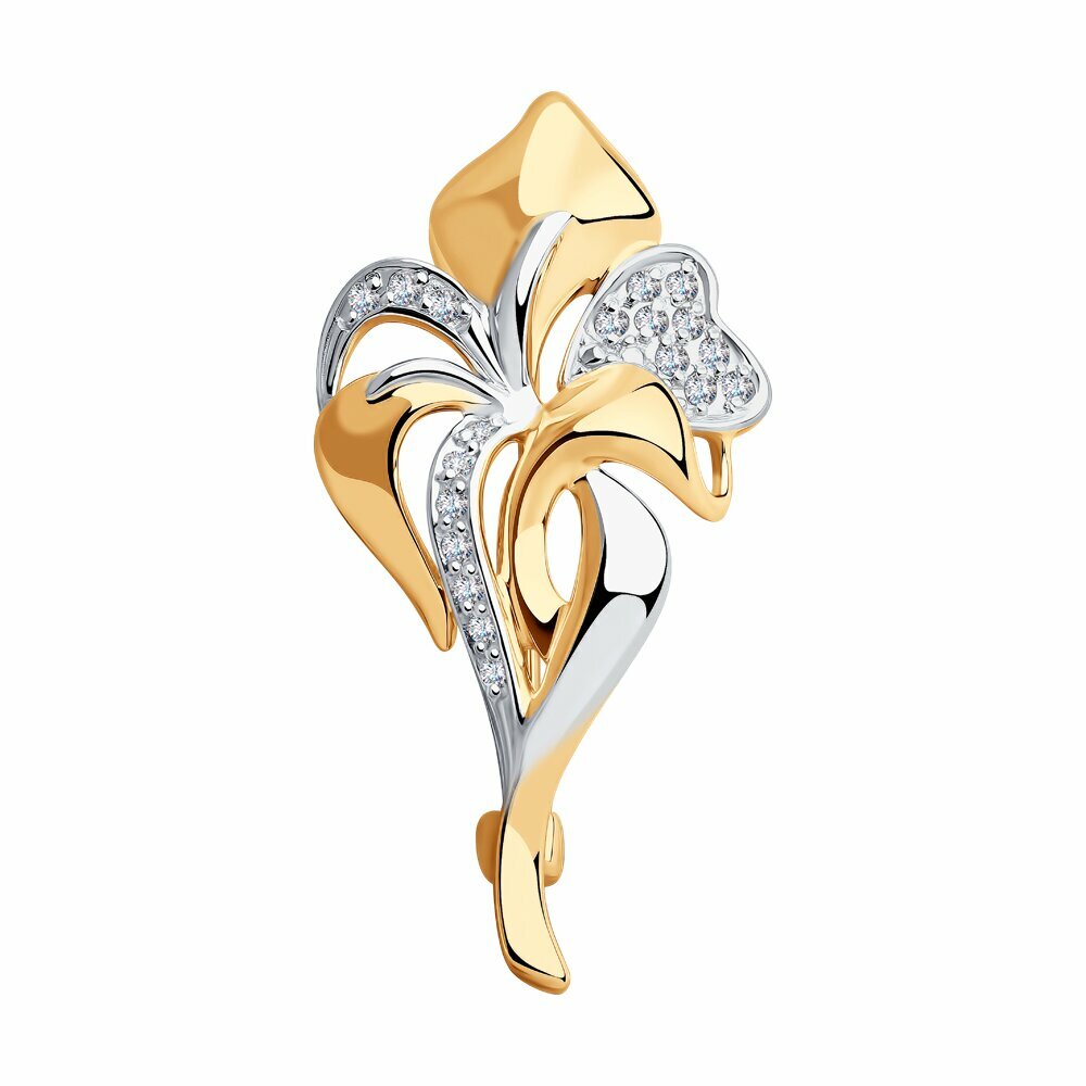 Брошь, красное золото, 585 проба, фианит