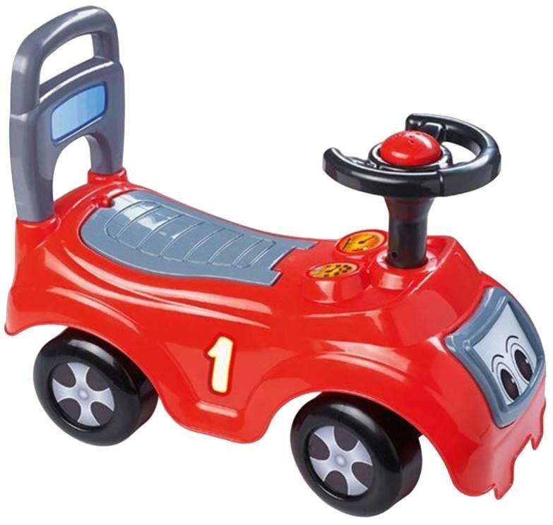 Детский толокар, автомобиль-пушкар для малышей, пластиковая машина-каталка со спинкой и звуковым сигналом, поворотный руль, цвет красный