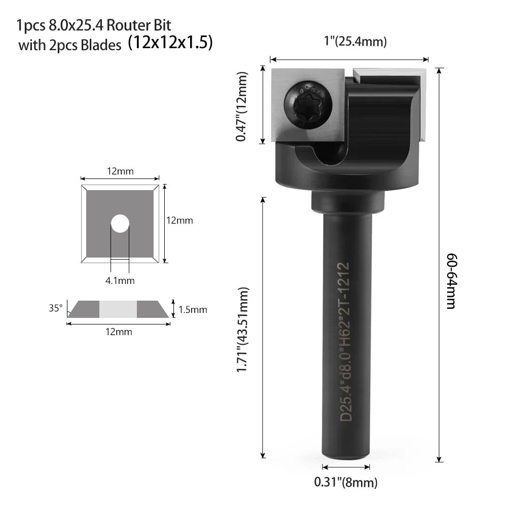 2-канавочный фрезерный станок по дереву для фрезы со вставкой по дереву 6 мм, 6,35 мм, 8 мм, 12 мм, 12,7 мм, хвостовик, фреза, инструменты S8mmxD25.4mm