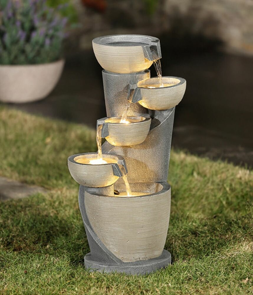 Фонтан садовый Waterfall "ДоРеМиФаСоль", полистоун, с подсветкой, бежевый/серый, высота 58 см