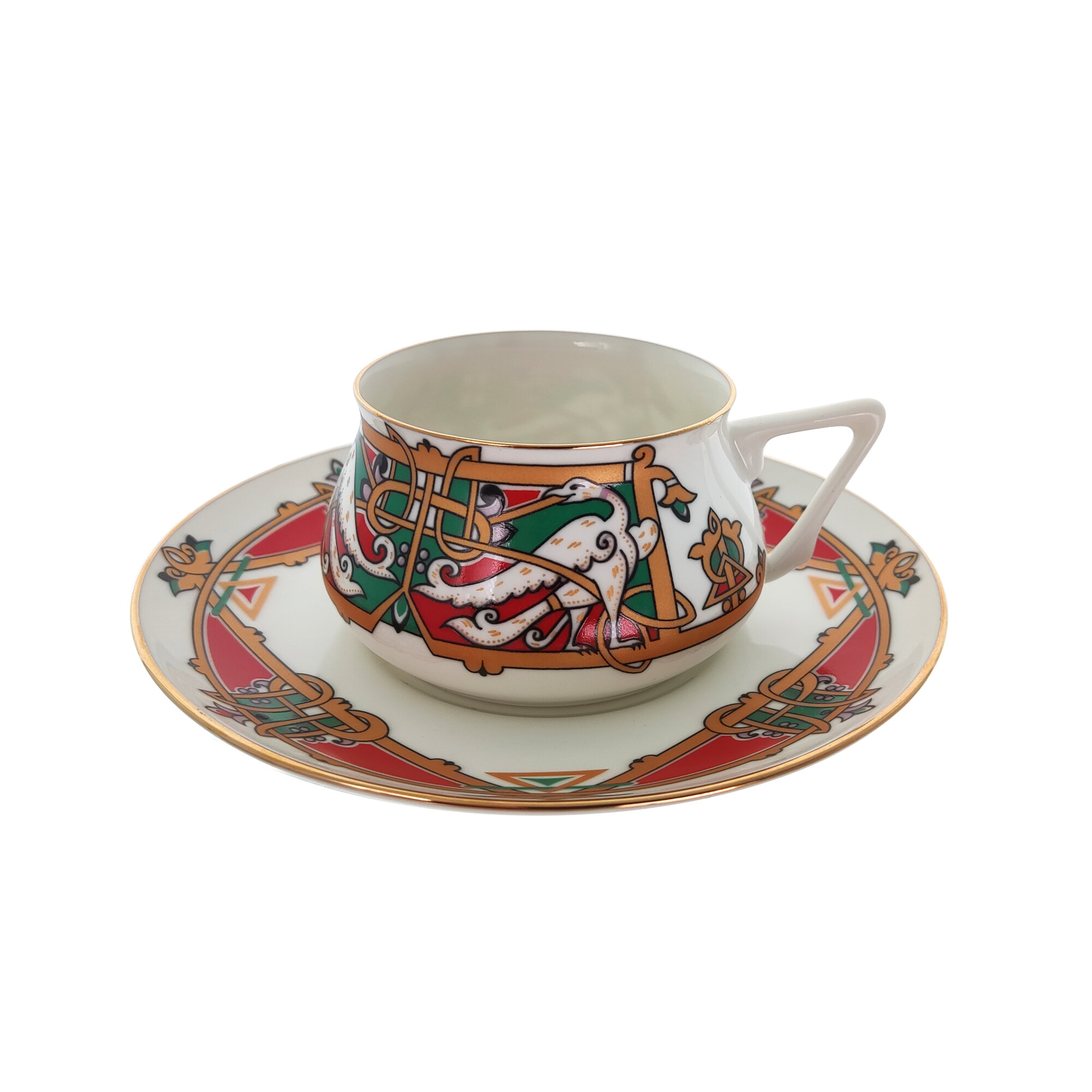 Чашка с блюдцем ИФЗ Билибина, Сказочные птицы-1, 180мл, костяной фарфор 81.16211.00.1
