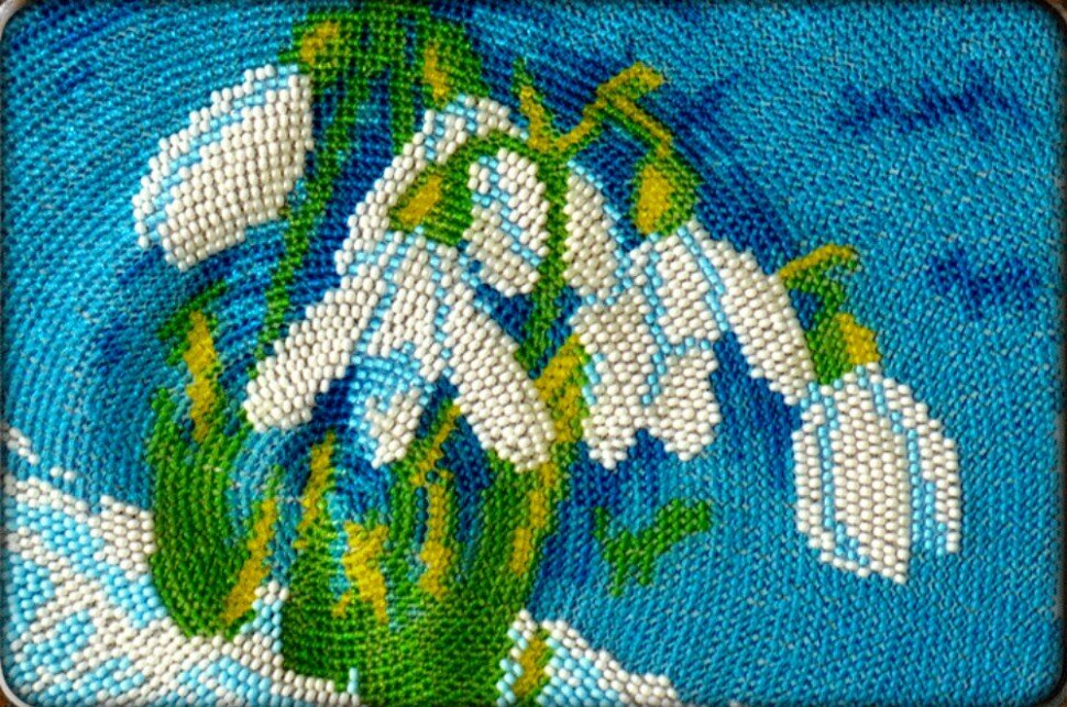 Набор для вышивания Вышиваем бисером #В-93 Подснежники, Вышивка бисером, 19 х 12 см