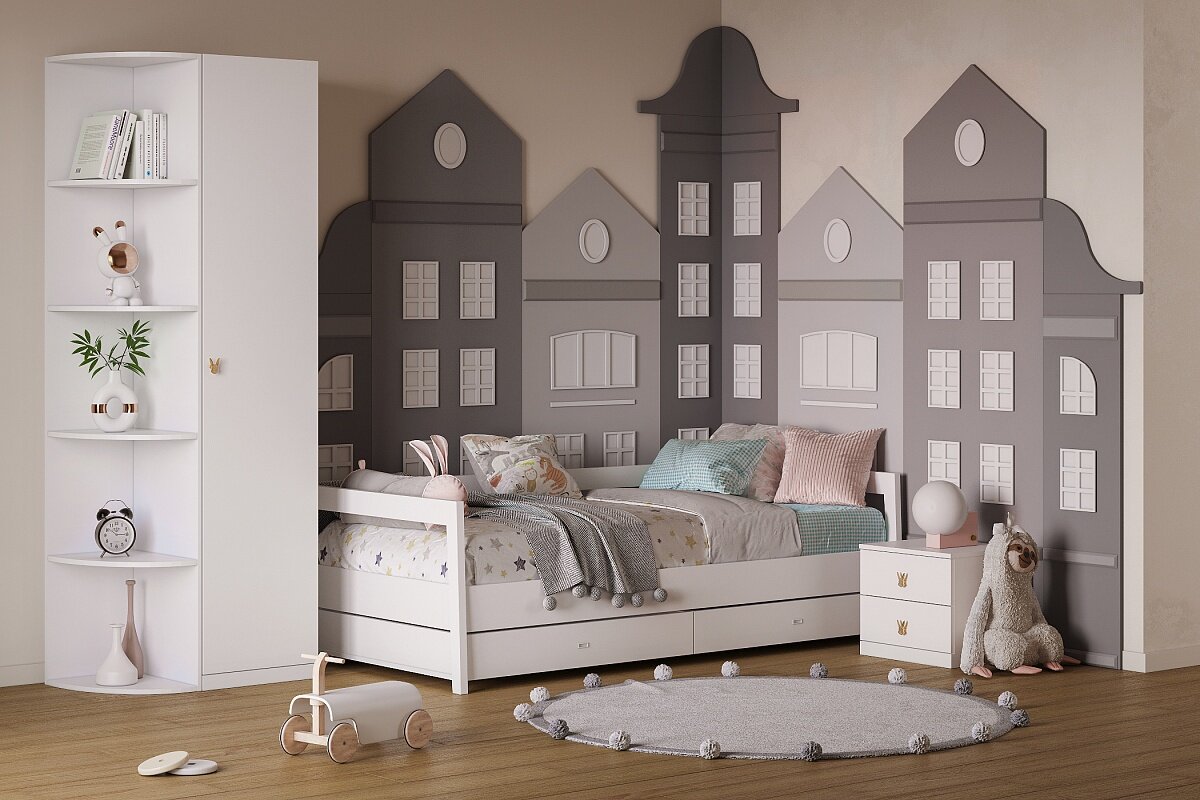 Детская стенка МебельЛэнд24 Банни Mini - 2 Белый 130x52x210 со шкафом с тумбой