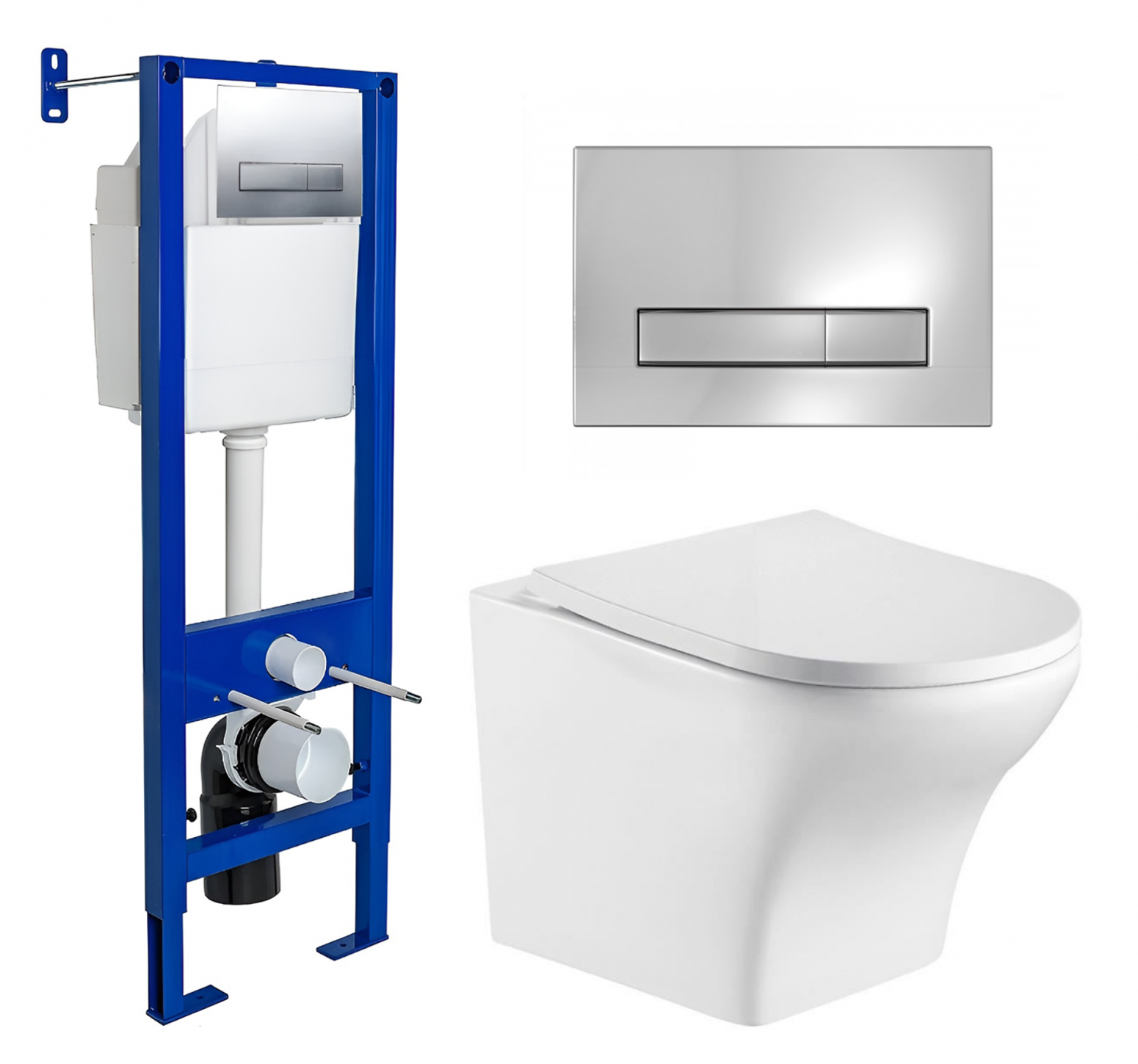 Комплект 3 в 1 инсталляция Berges Wasserhaus Atom Line 410 + Подвесной унитаз WeltWasser Odenbach 004 GL-WT + кнопка хром