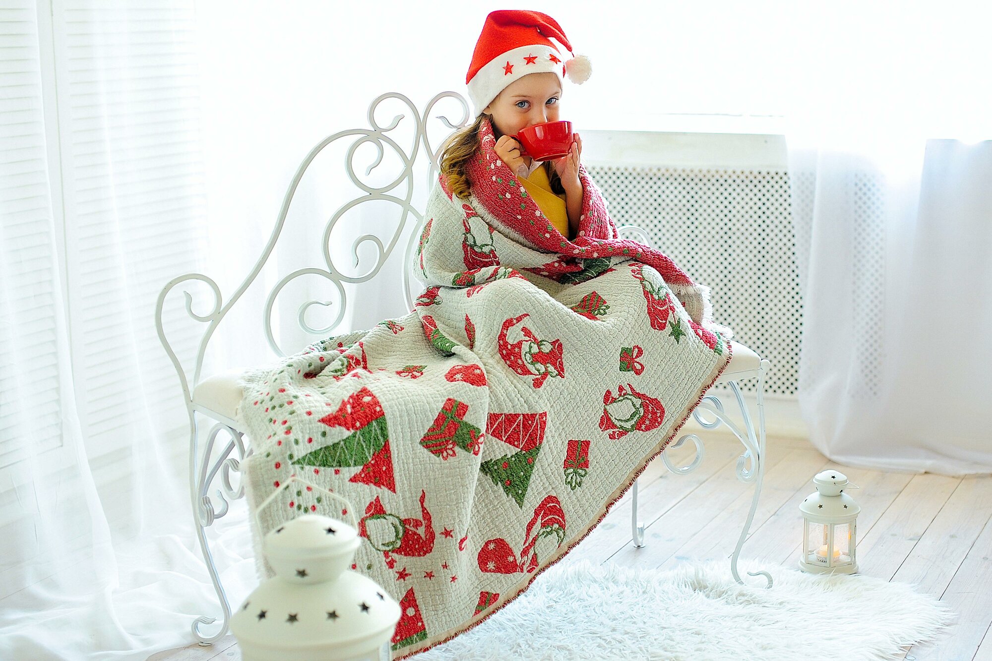 Плед детский премиум из умягченного льна "Эльфы", натуральная ткань, гипоаллергенный, 105х140