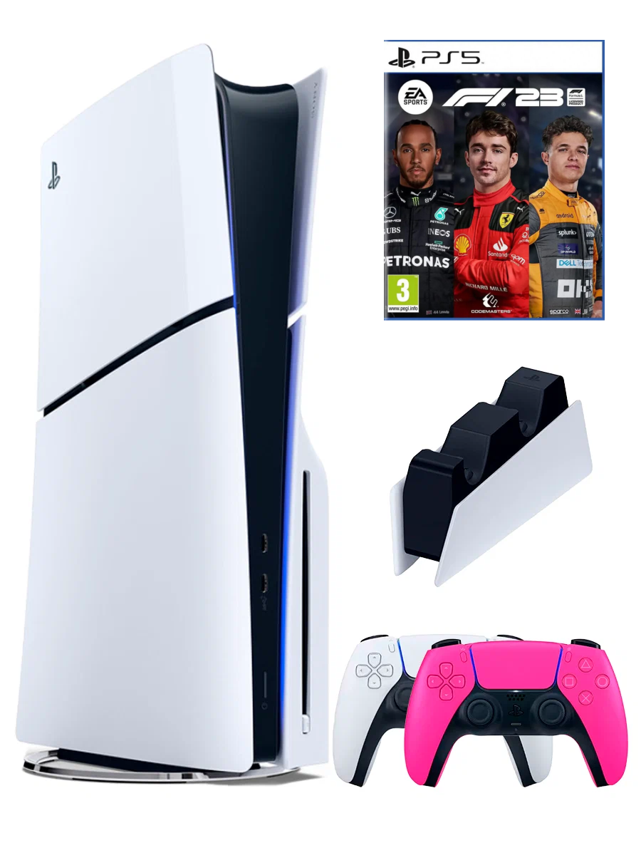 PS5 (ПС5) Игровая приставка Sony PlayStation 5 Slim disk+2-й геймпад(розовый)+зарядное+ Формула 1, 1000 ГБ