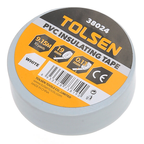 Изолента 38024 белая ПВХ 19мм х 9,15м (Tolsen) (30 шт. в наборе)