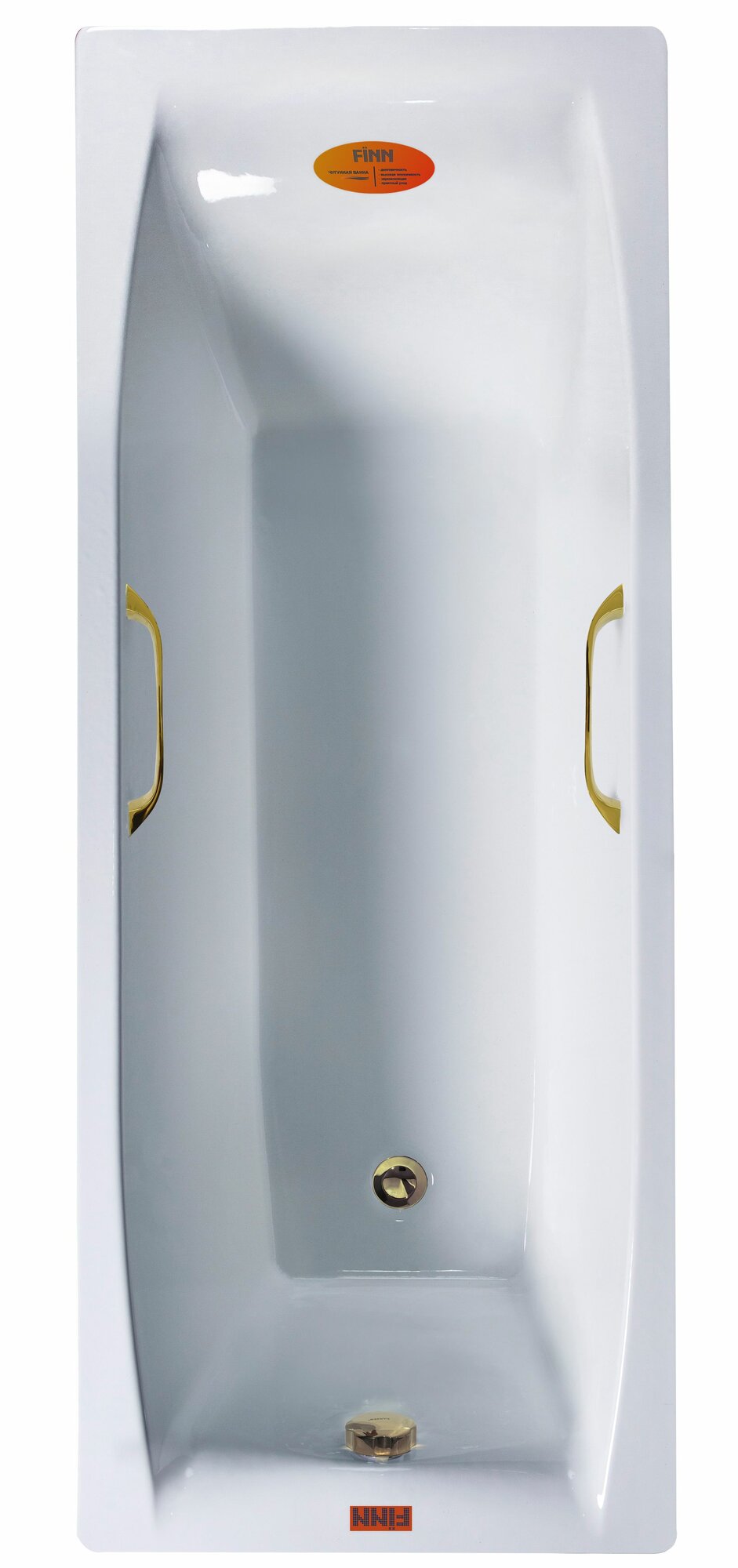 Чугунная ванна Finn Kvadro Deep 170x70x44 с квадратными золотыми ручками