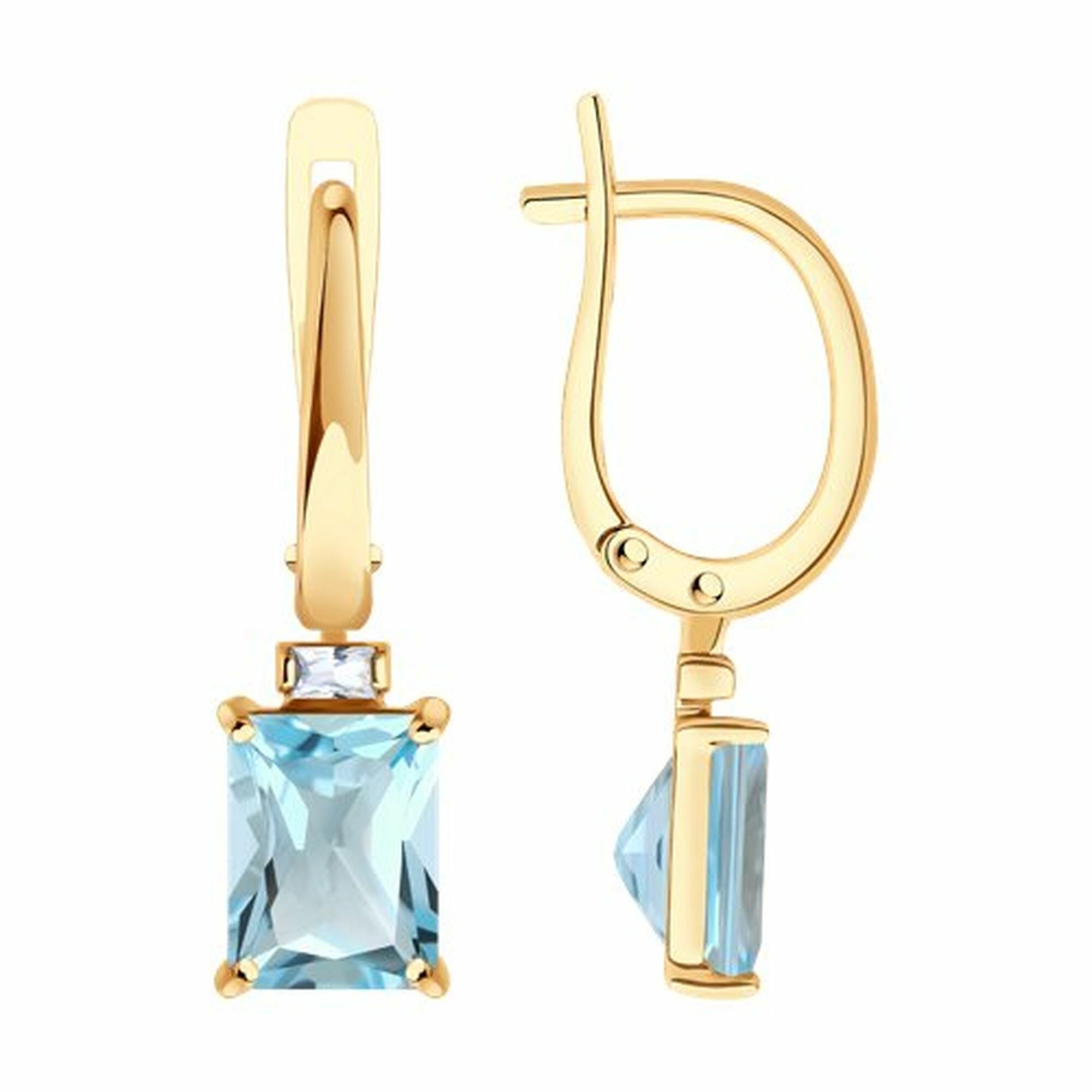 Серьги, красное золото, 585 проба, фианит, топаз