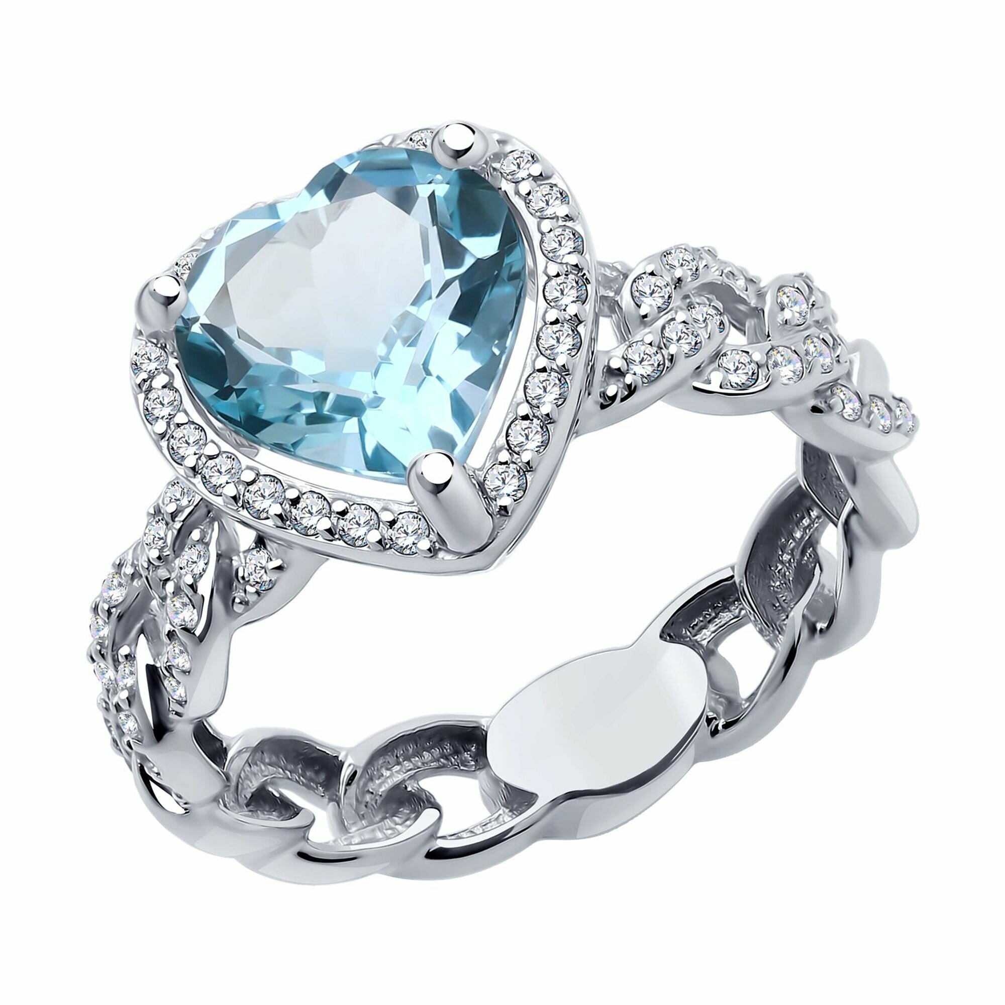 Кольцо, белое золото, 585 проба, фианит, топаз